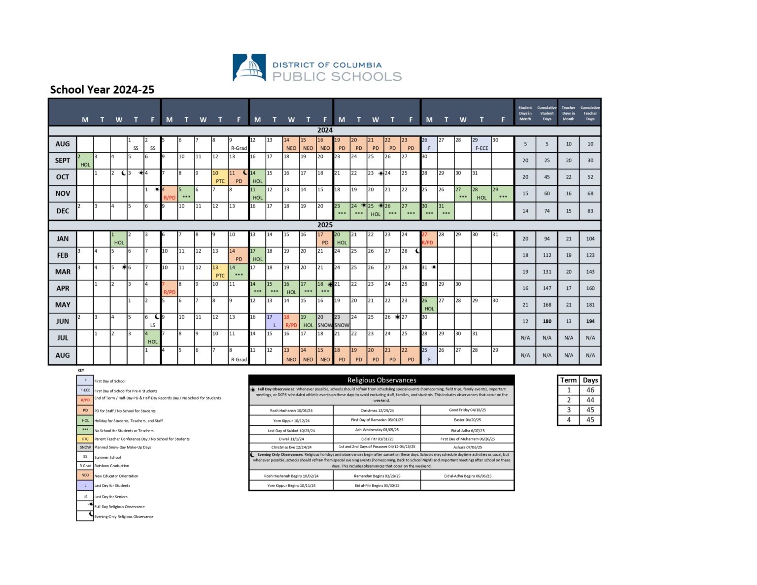 DC Public Schools Calendar with Holidays 2024-2025 [DCPS]