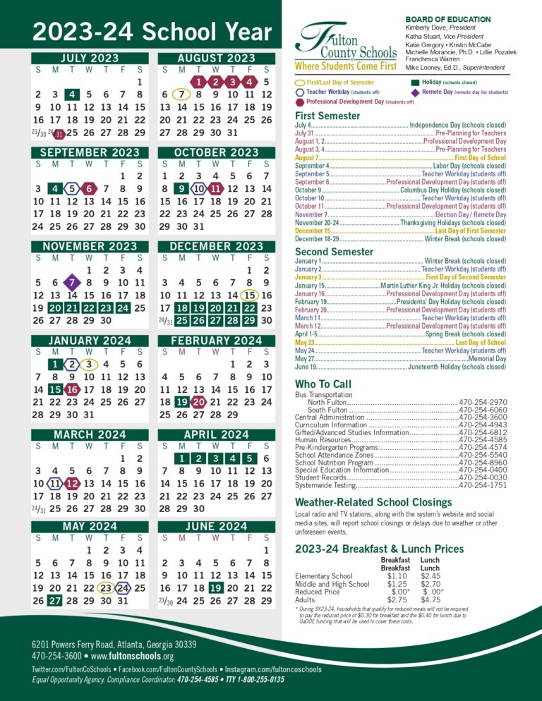 Fulton County School Calendar with Holidays 2024-2025