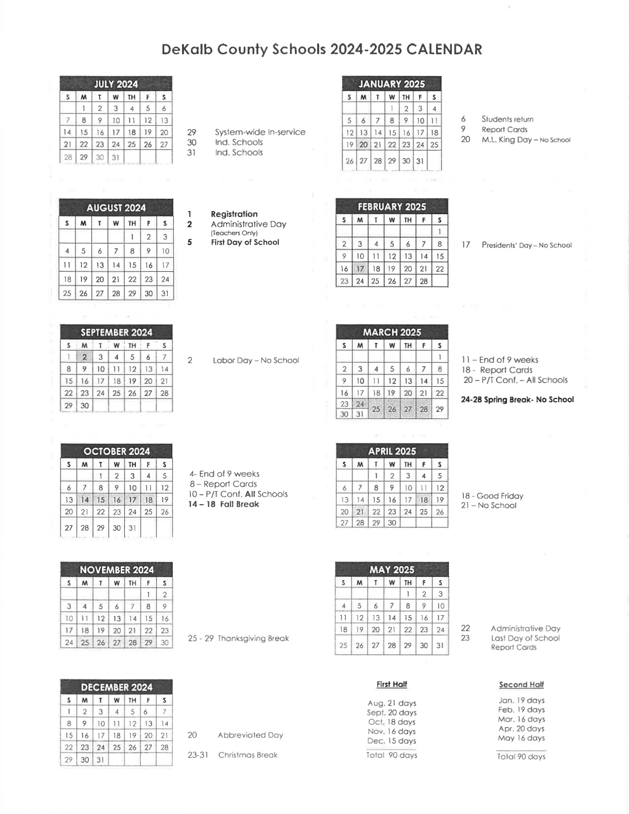 DeKalb County School District Calendar 2024-2025 [PDF]