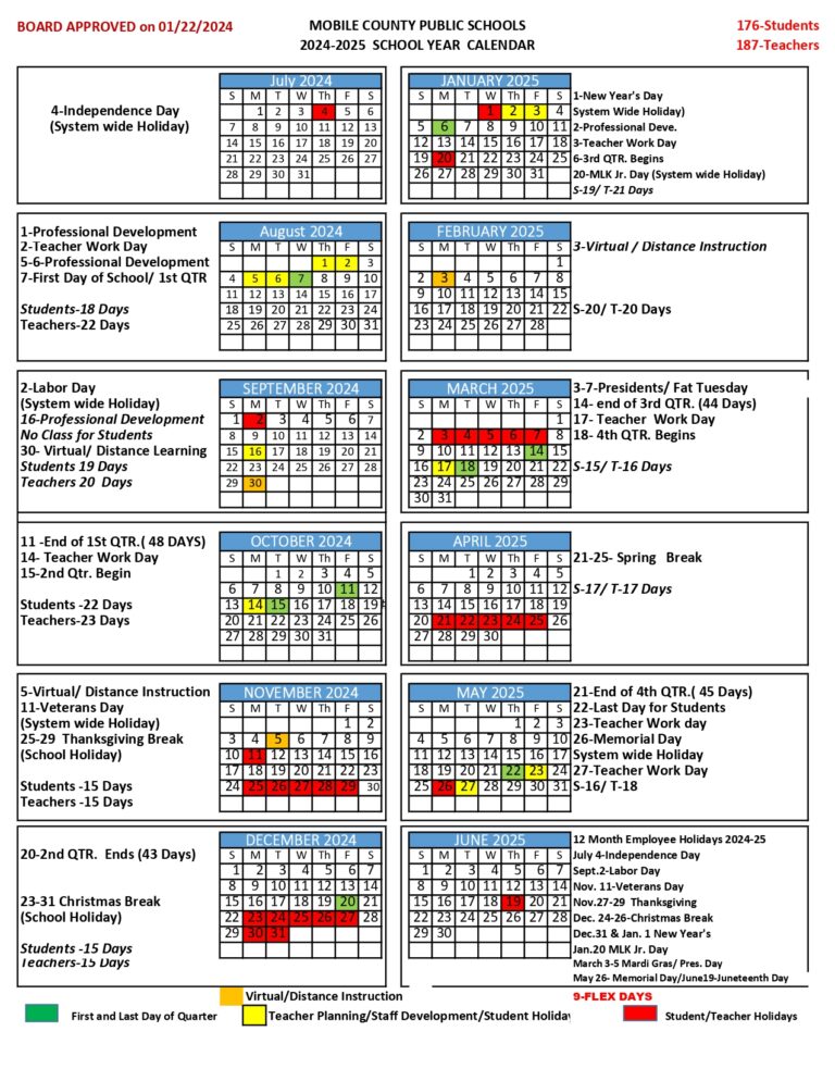 Mobile County Public Schools Calendar 2024-2025 [Yearly]