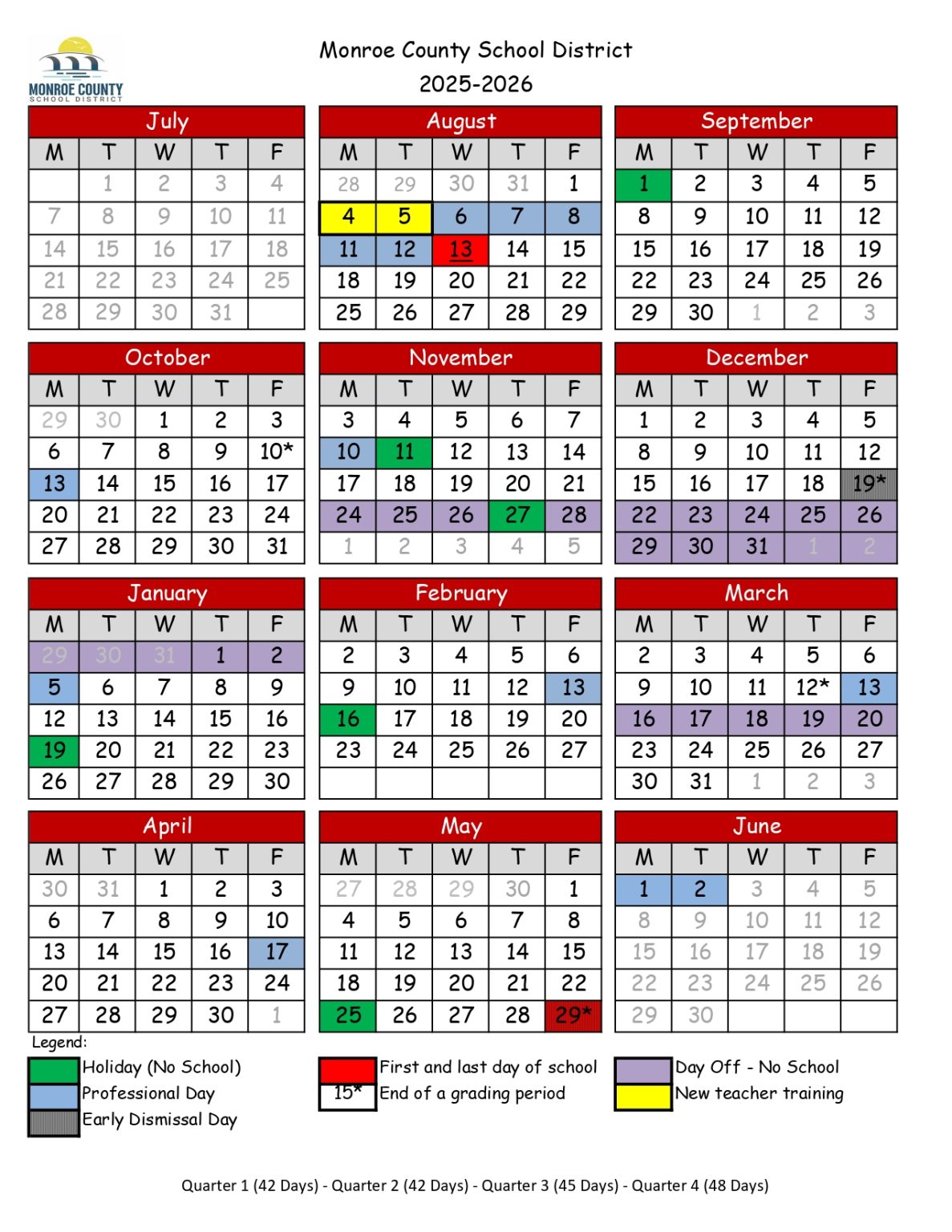 Monroe County Schools Calendar 2026-2027 [Academic Year]